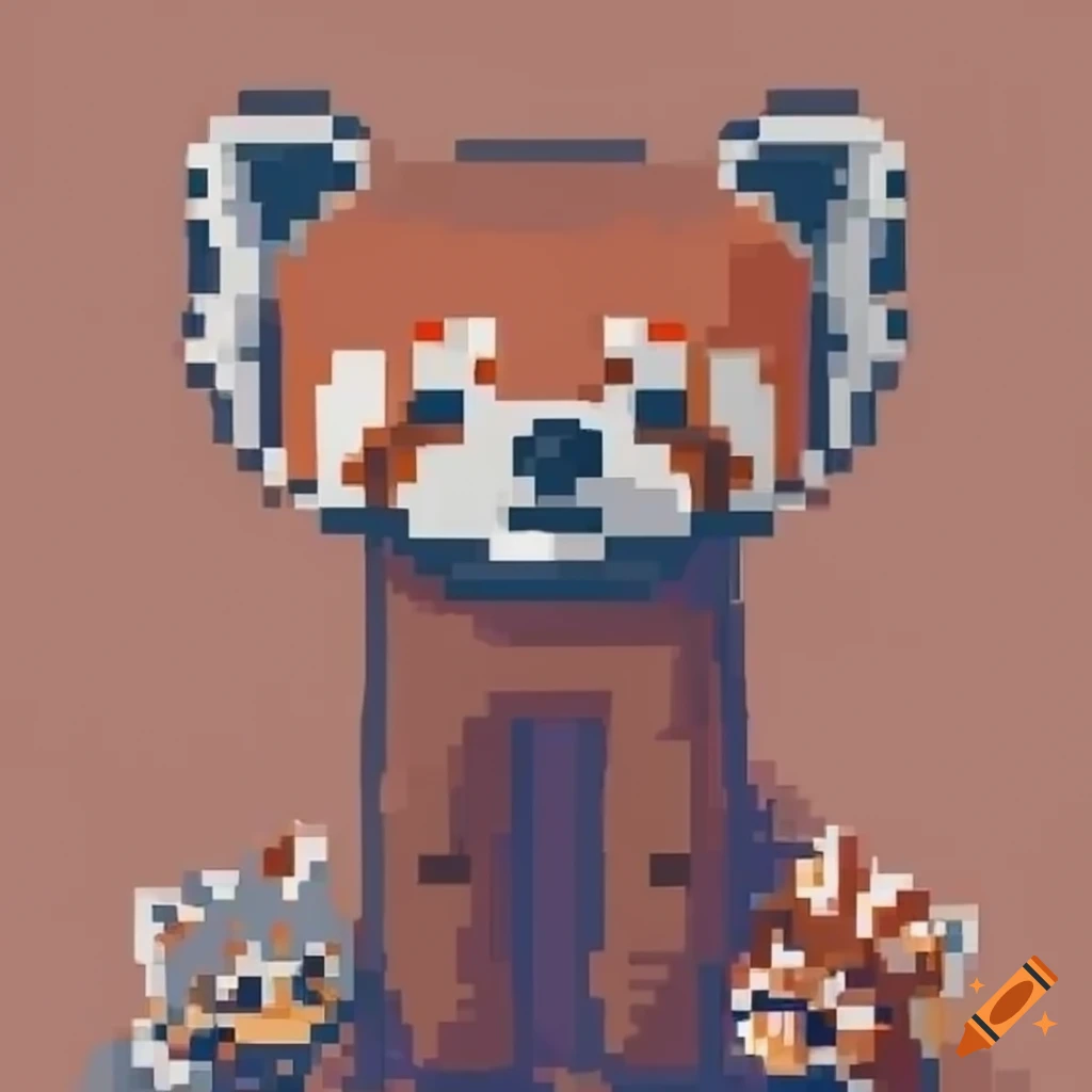 Mother red panda and playful cubs in pixel art style on Craiyon