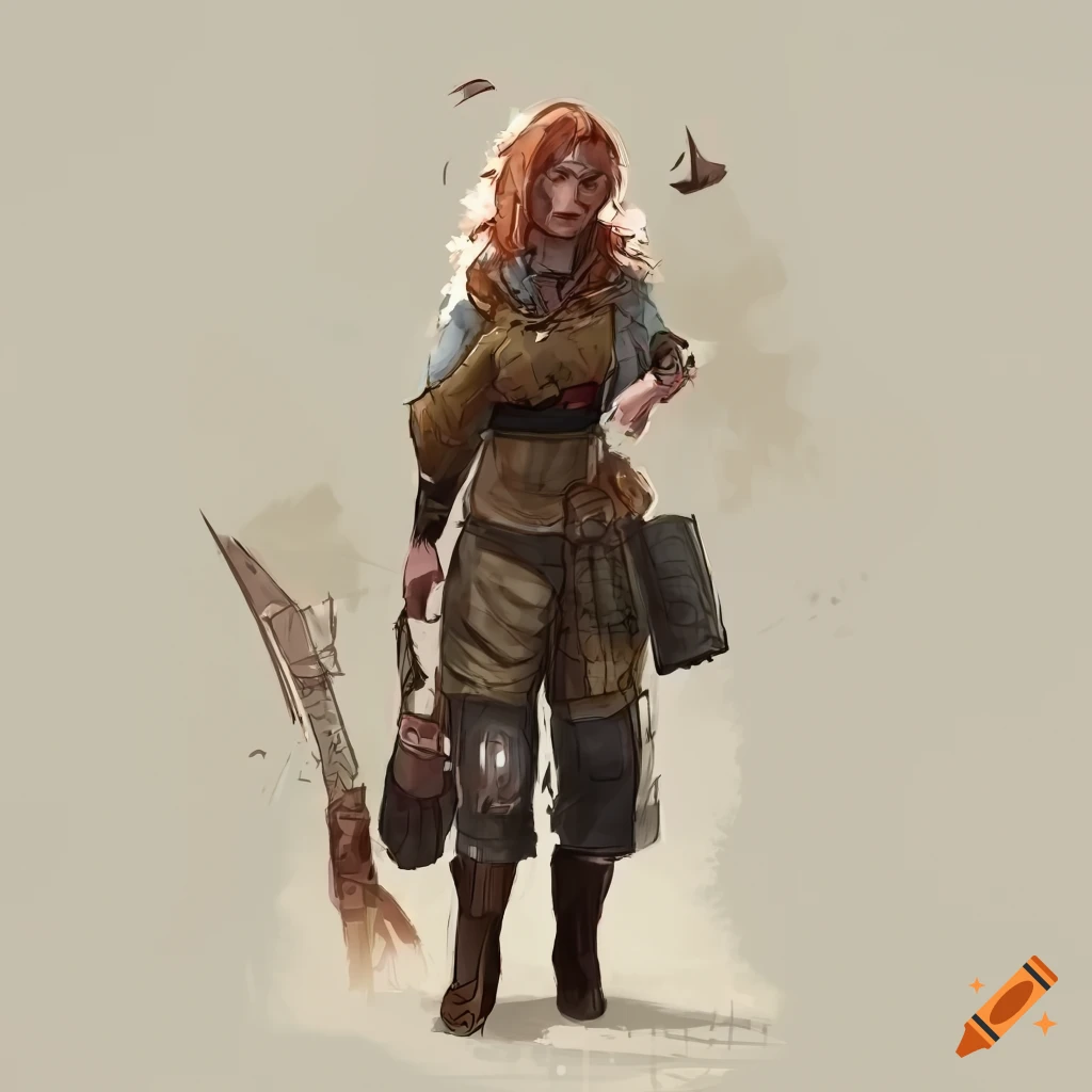 Female character surviving in post-apocalyptic wasteland with rugged ...