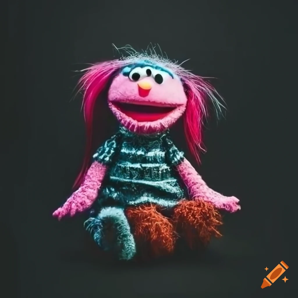 Emo muppet doll on a black background on Craiyon