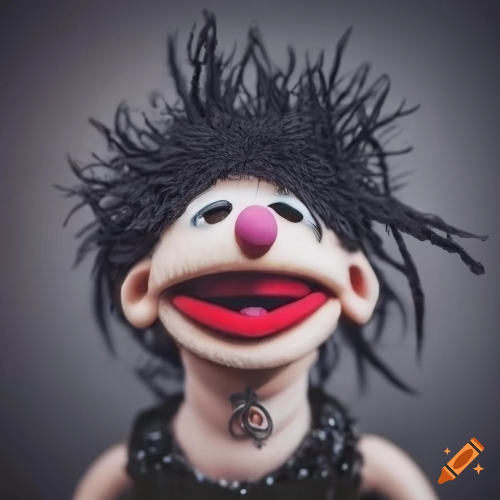 Intricately detailed muppet figure with emo style on black backdrop on ...