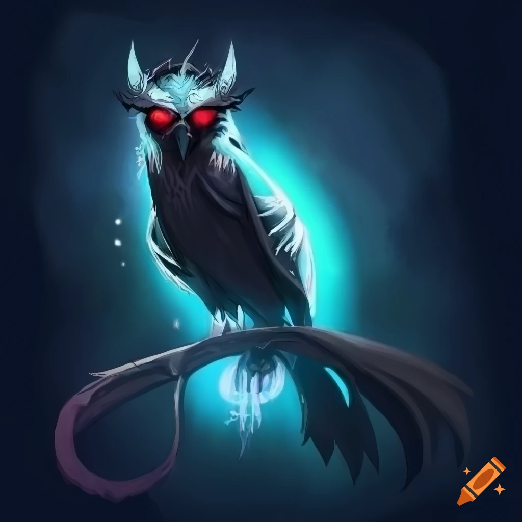 Astral-themed raven owl hybrid demon character in ethereal fantasy ...