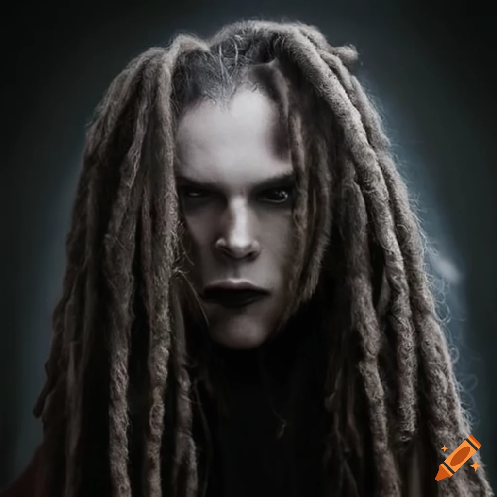 Gothic man creating macabre art with dreadlocks on Craiyon