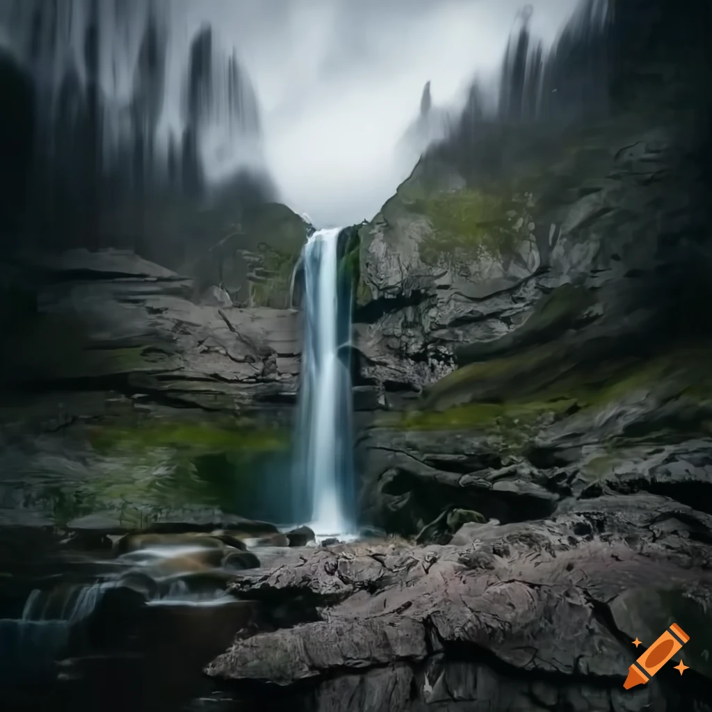 Epic landscape featuring a majestic waterfall on Craiyon