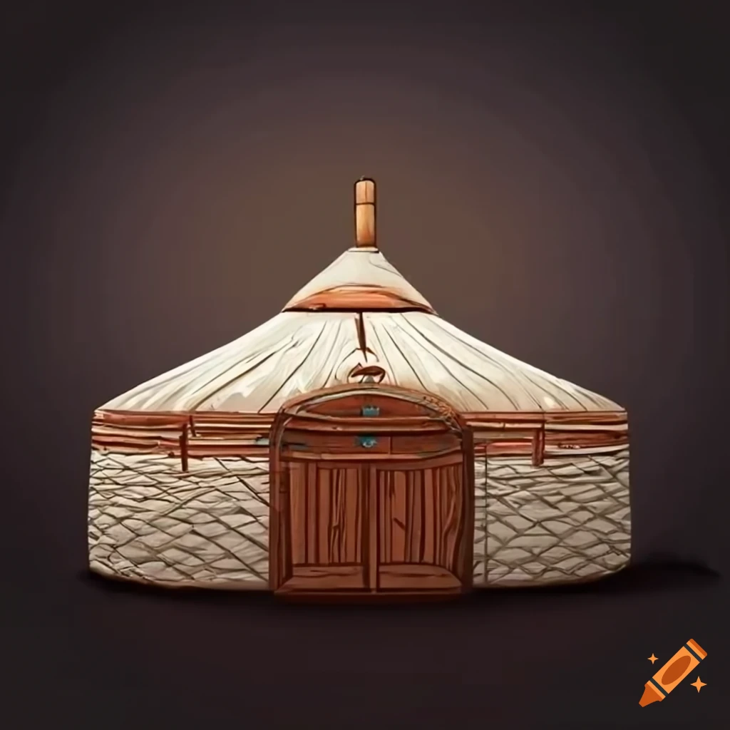 Traditional Mongolian yurt with intricate wooden design on transparent ...
