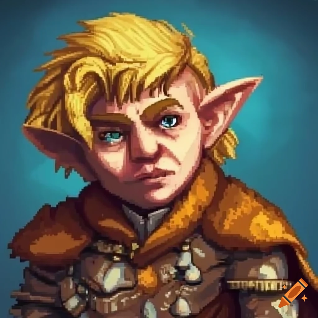 Close up portrait of a handsome Halfling medieval rogue with blonde ...