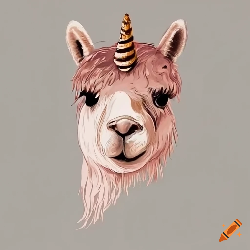 Alpaca with a unicorn horn on Craiyon