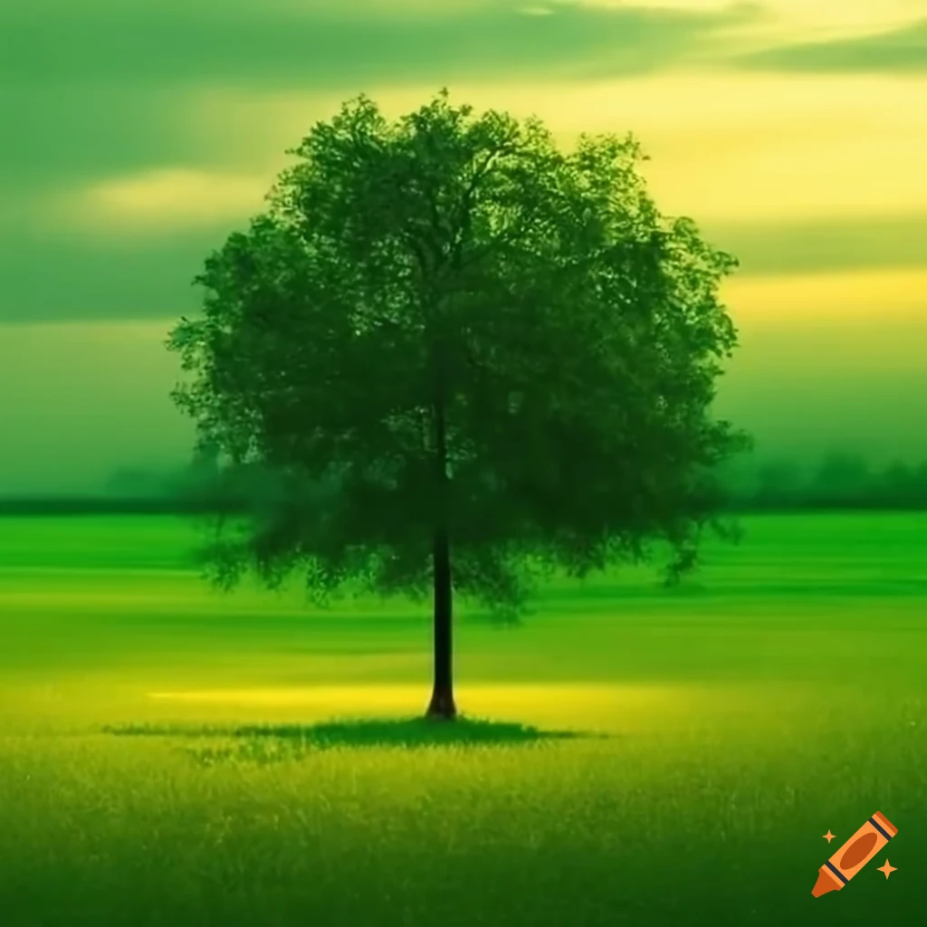 Graceful green tree standing tall in a meadow on Craiyon