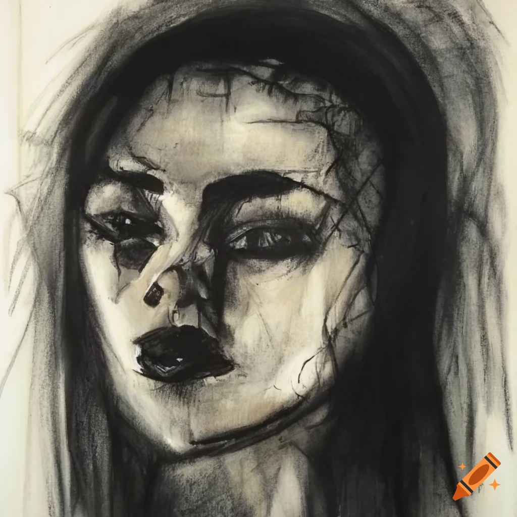Charcoal sketch portrait of a goth woman in German Expressionism style ...