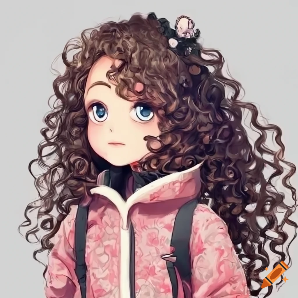 Cute girl in oversized panda jacket with long curly hair on Craiyon