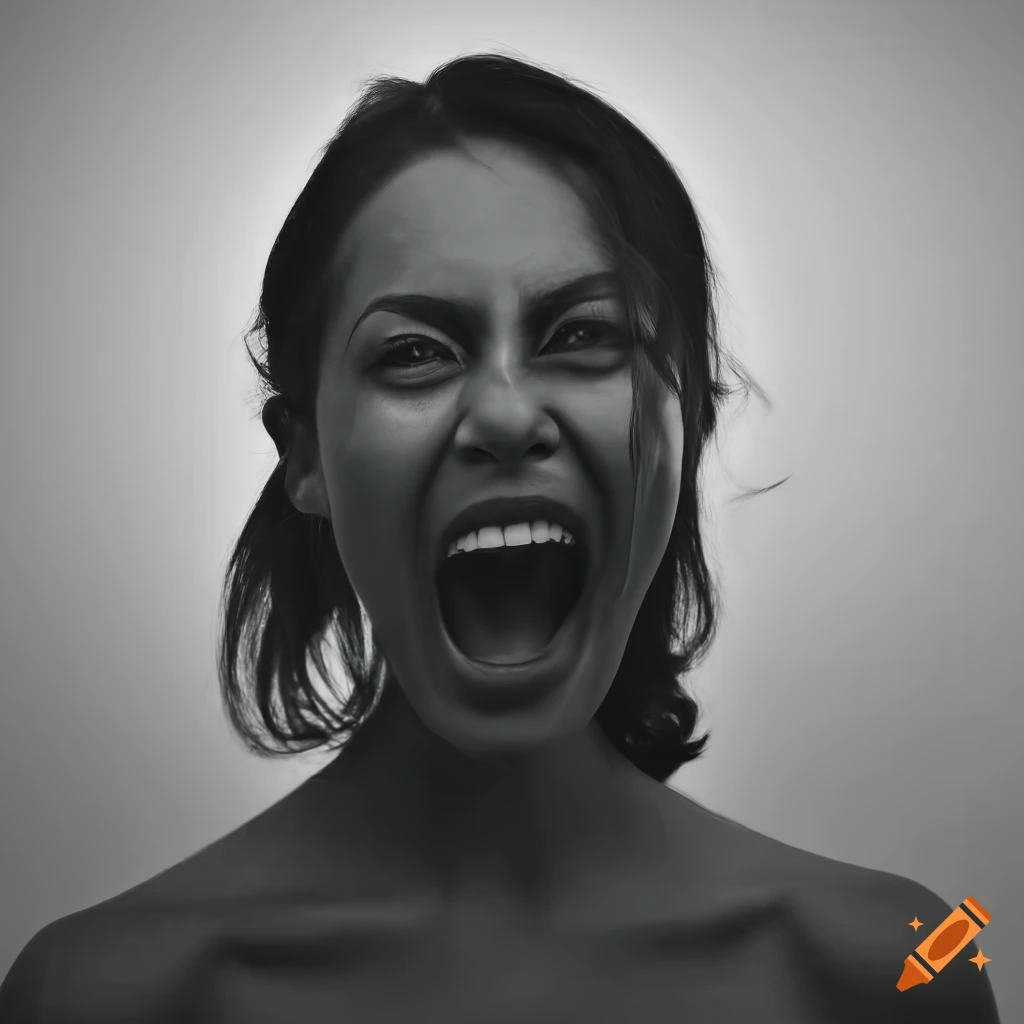 Silhouette of woman shouting against plain white background on Craiyon