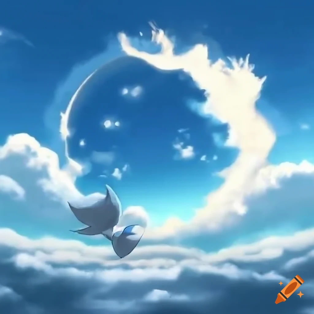 Pokemon battle in the sky with clouds on Craiyon