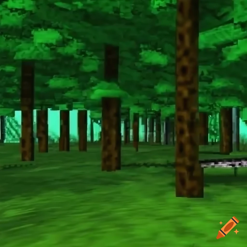 Uncanny forest scene in n64 graphics from an n64 game on Craiyon