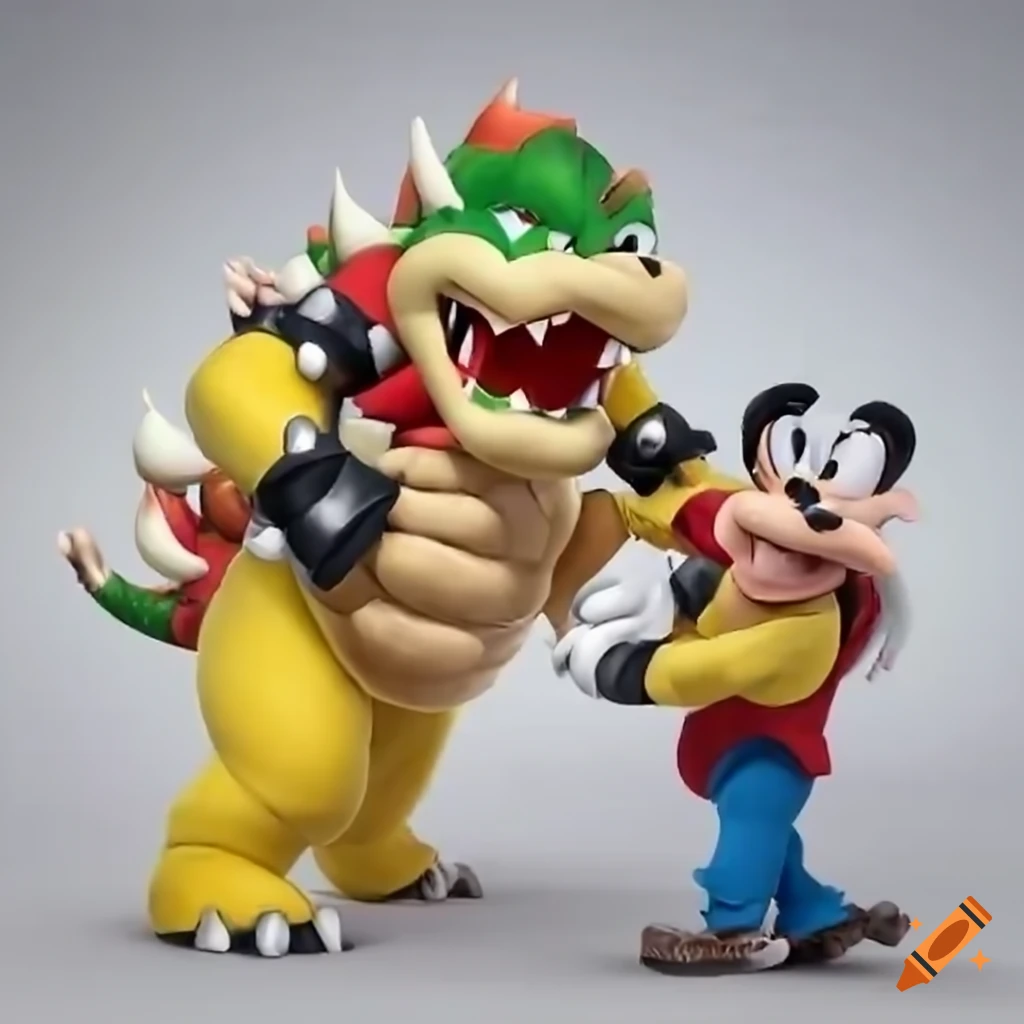 Bowser and Goofy in a friendly duel on Craiyon