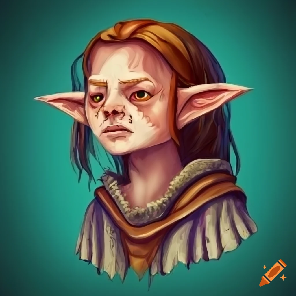 Halfling character with prominent canine teeth on Craiyon