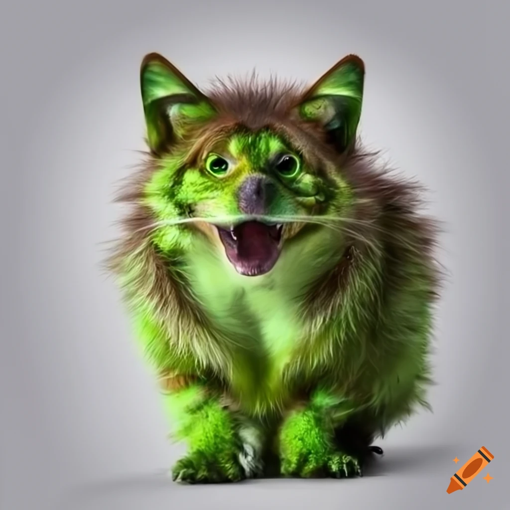 Imaginative furry green predator on white background on Craiyon
