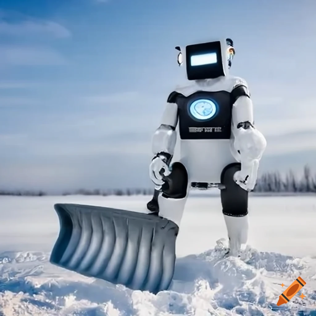 Ice robot dancing with snow shovels for feet and icicles for hair on ...