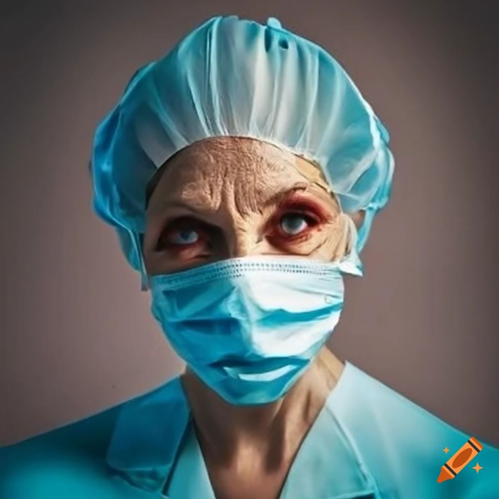 Older nurse wearing surgical mask and gloves on Craiyon