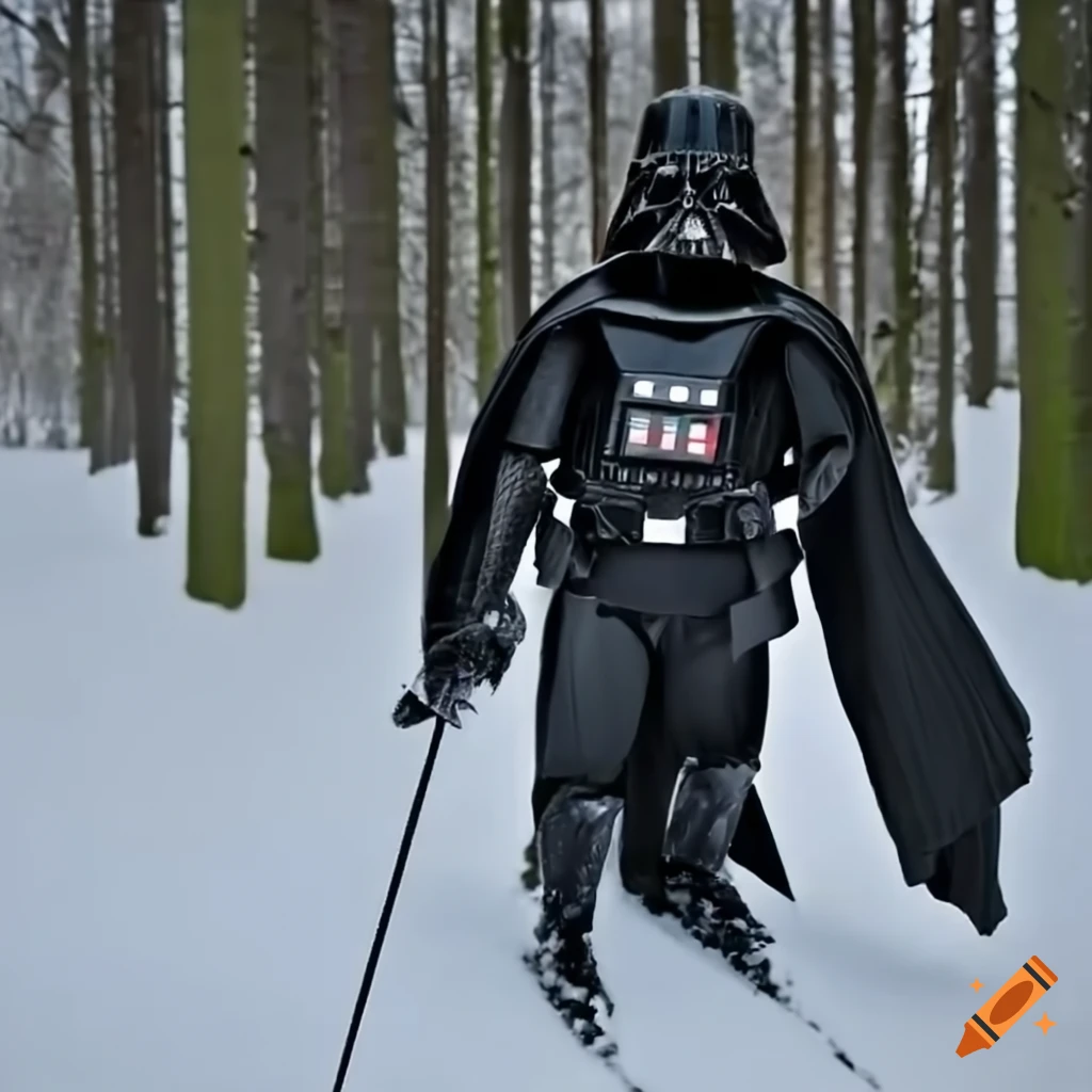Darth vader skiing in a forest on Craiyon
