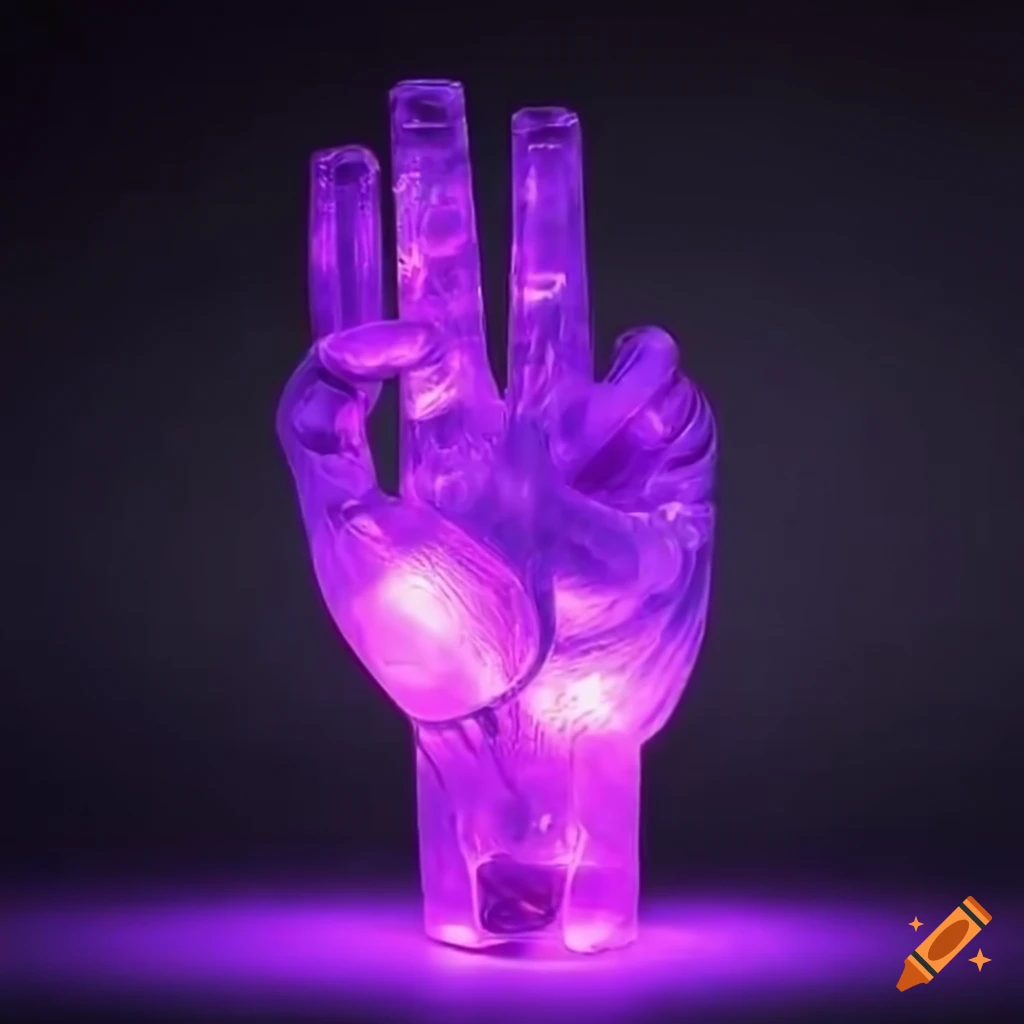 Three-finger salute resin transparent sculpture with illuminated lights ...