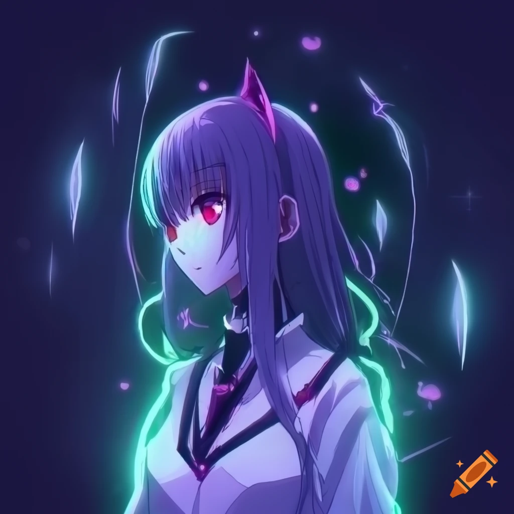 Ethereal entity with glowing pink eyes and hair on Craiyon