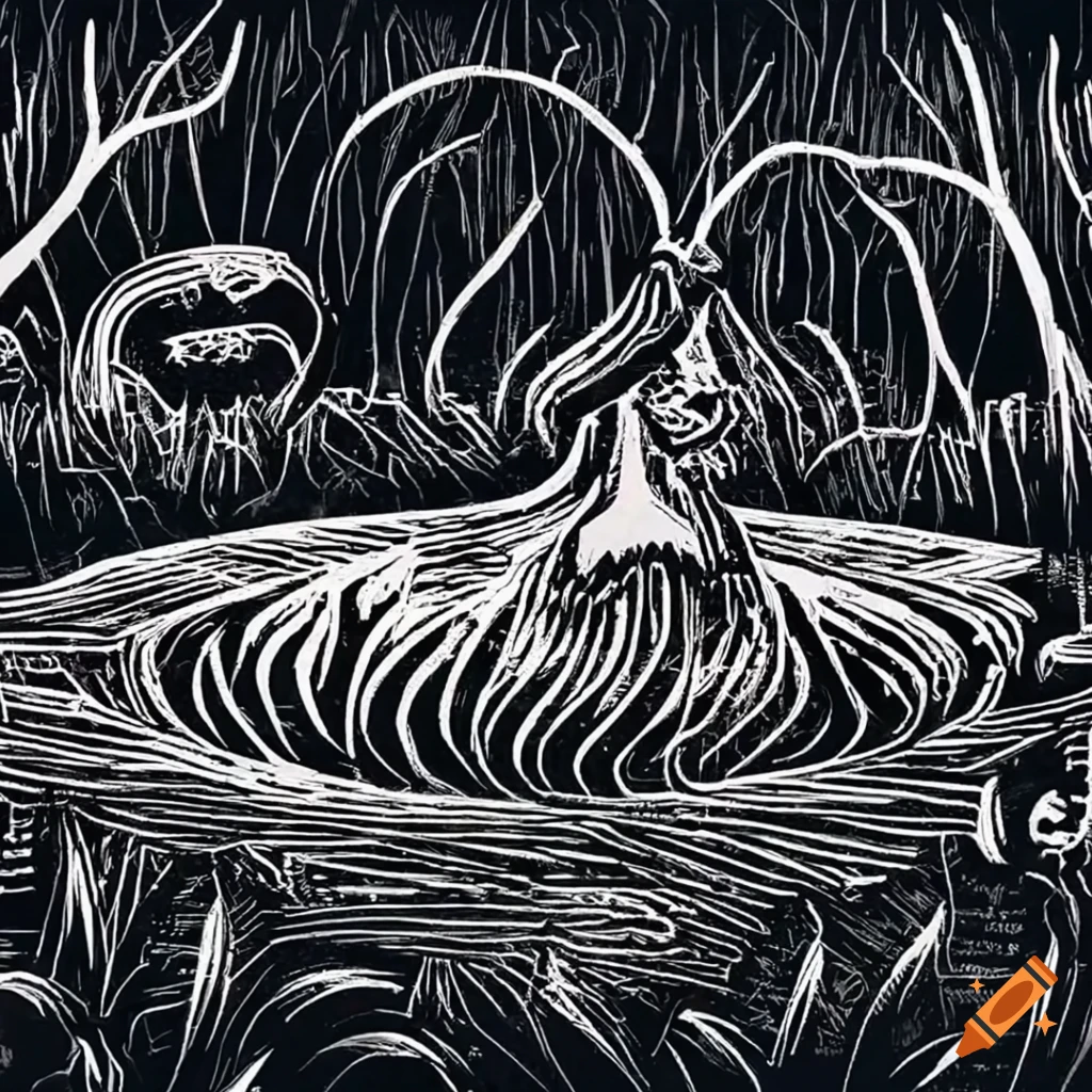 Beautiful bog goddess in a misty swamp with mysterious animals and ...