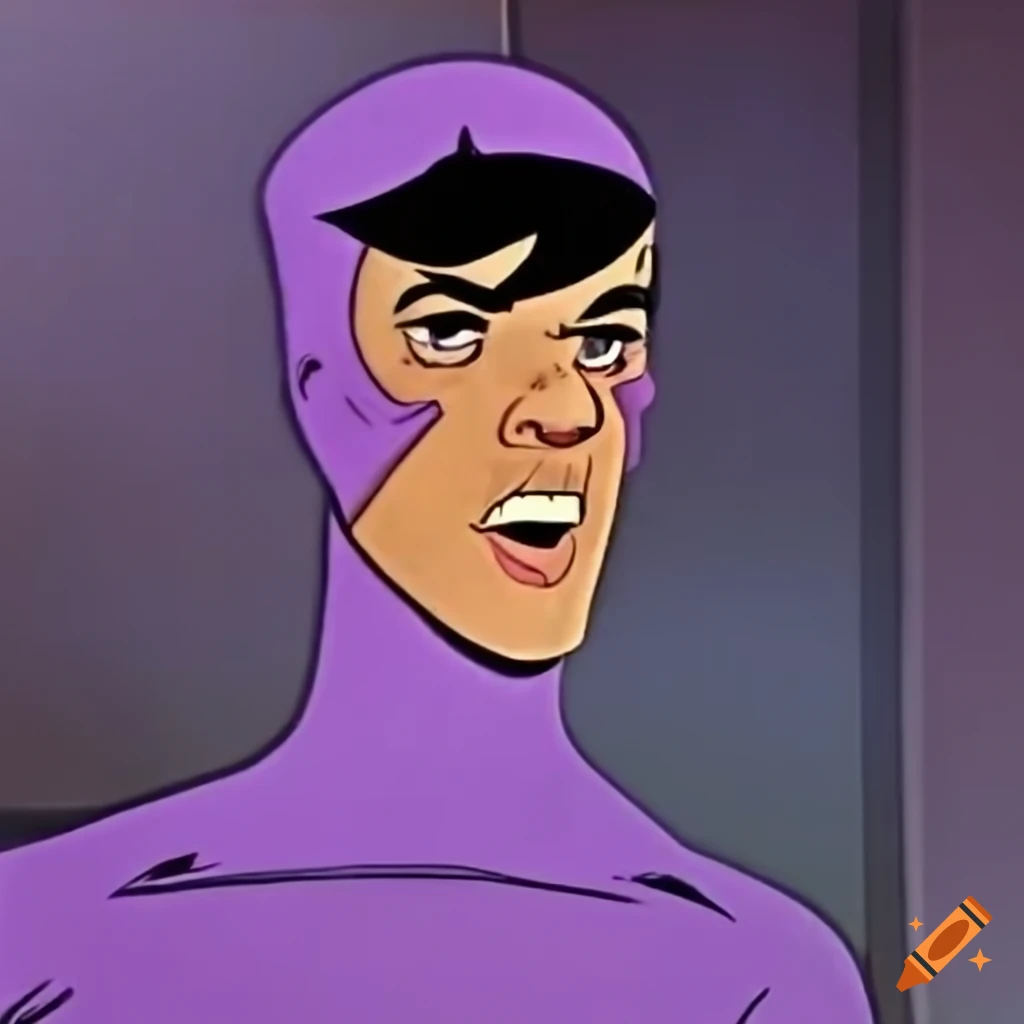 Handsome 27-year-old man in 1967 american style amethyst hero spandex ...