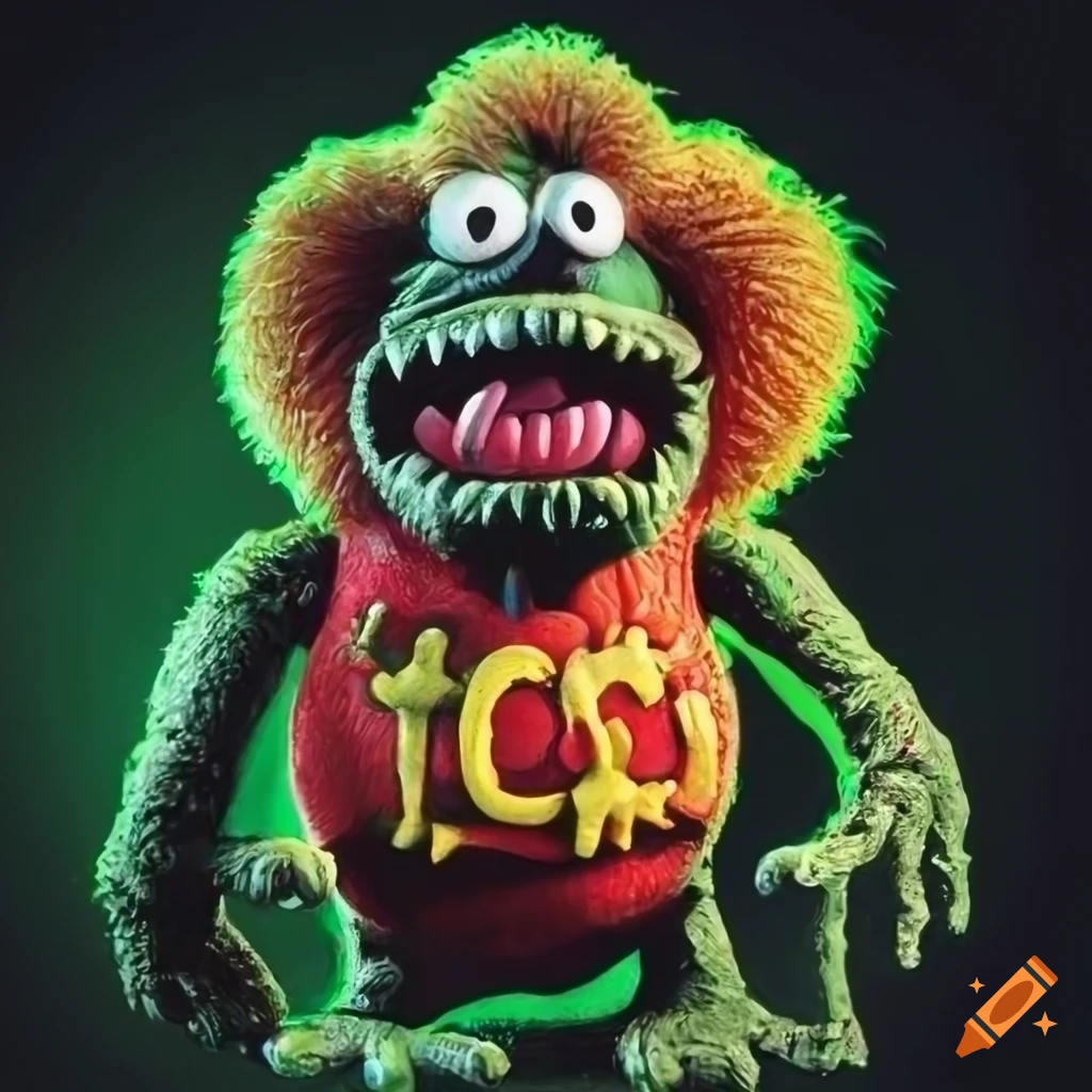 Intricately detailed muppet figure in rat fink style on black ...