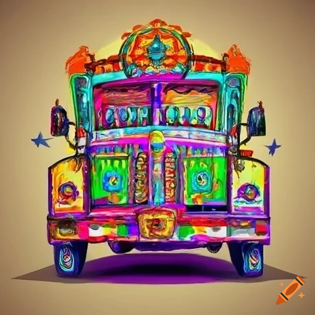 Colorful art truck from pakistan on Craiyon
