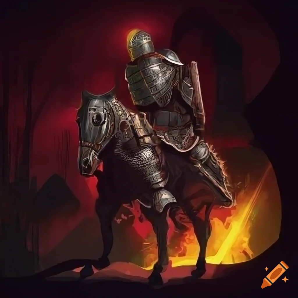 Colorful medieval cyberpunk knight charging through battlefield with ...