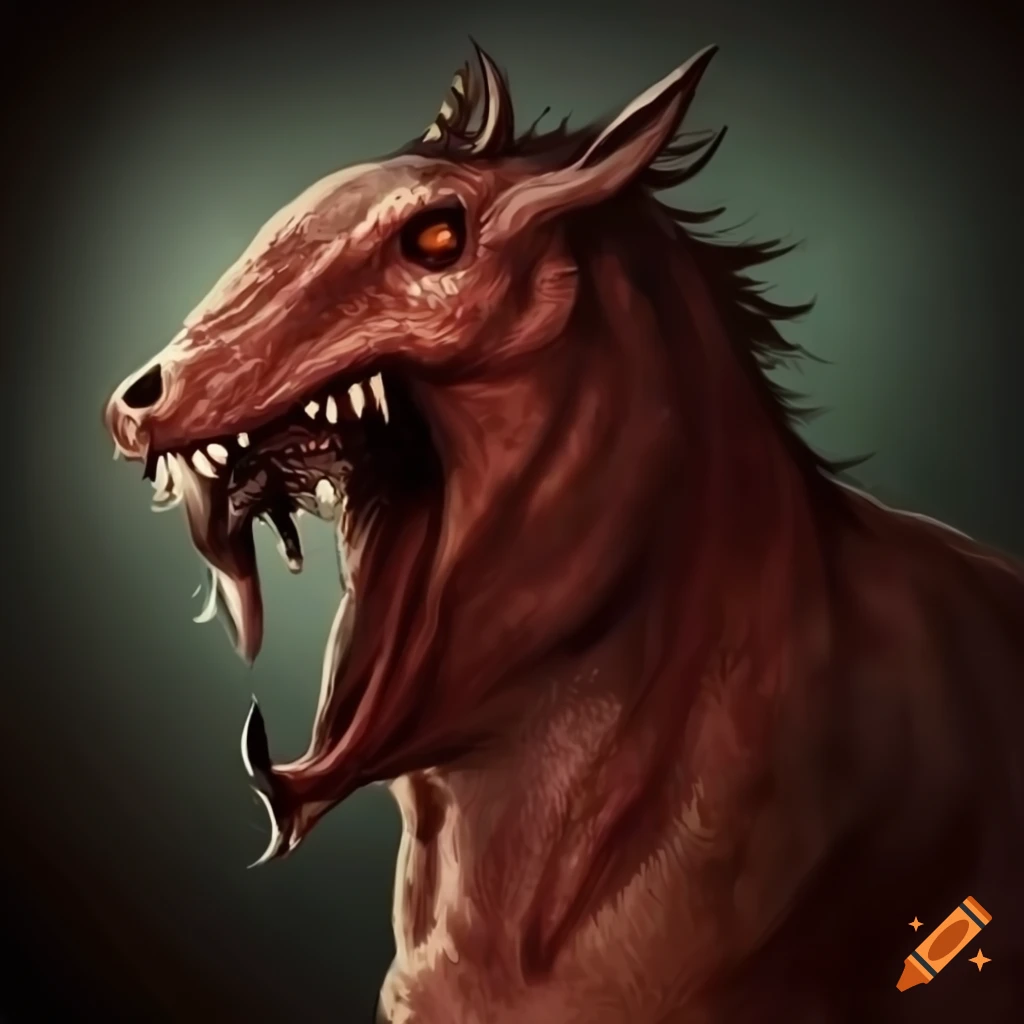 Large dog-like demon with sharp teeth on Craiyon