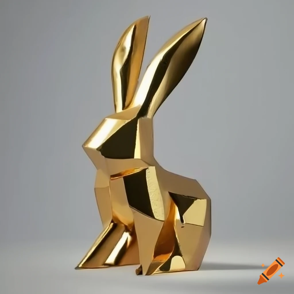 Cubist sculpture of a golden rabbit on Craiyon