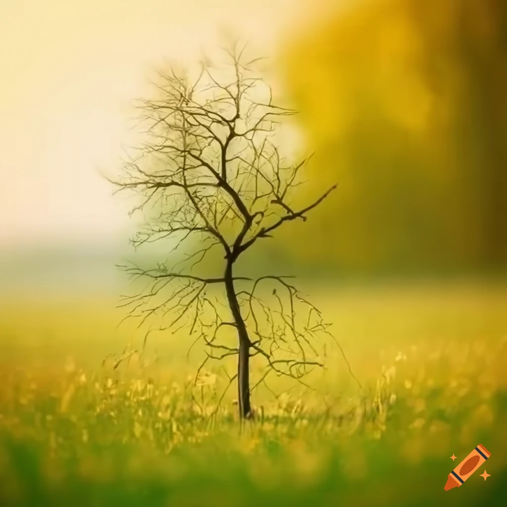 Graceful young tree with delicate branches in a meadow on Craiyon