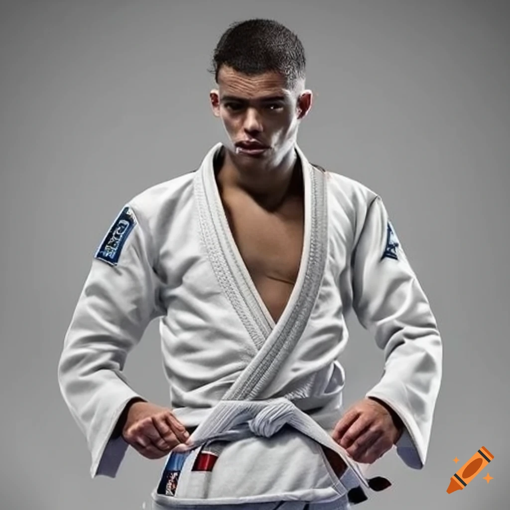 Bjj practitioner wearing a white gi belt on Craiyon