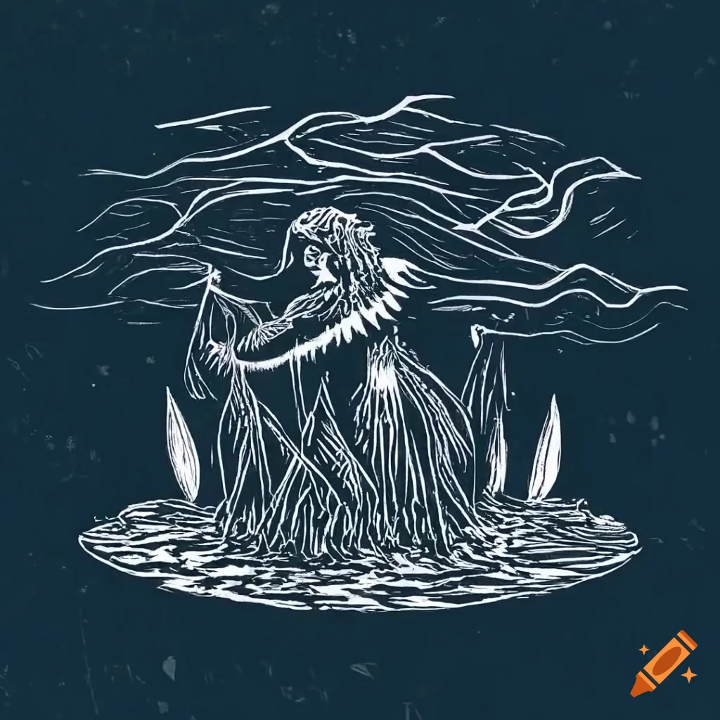 Beautiful bog goddess emerging from a dark swamp surrounded by ...