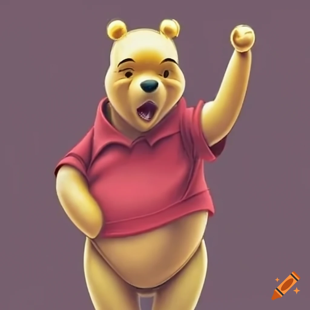 Winnie-the-pooh giving an angry speech at a political rally on Craiyon