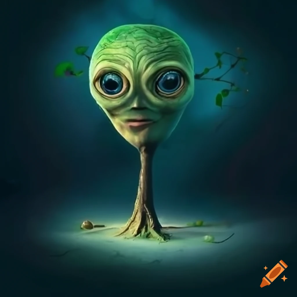 Village under an alien tree with hanging fruit on Craiyon