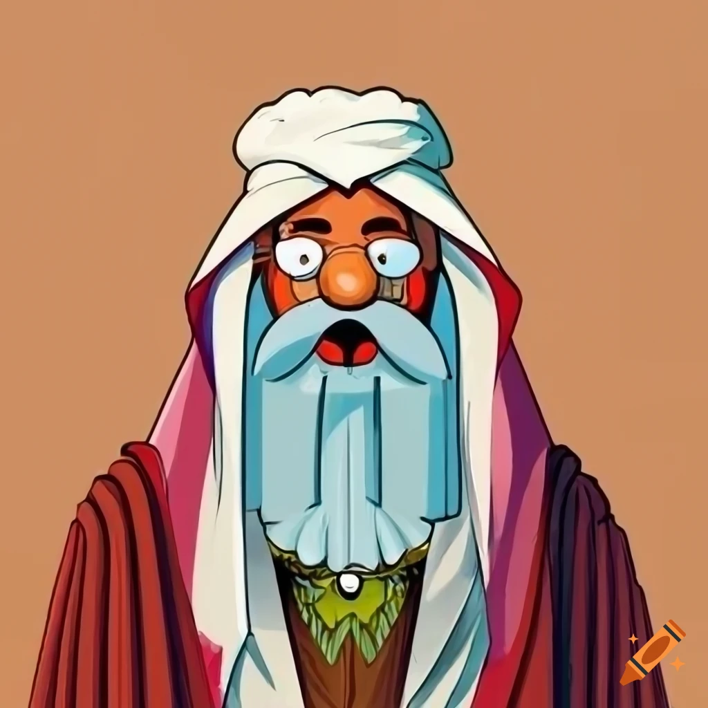 Colorful cartoon illustration of Jewish philosopher Solomon ibn Gabirol ...