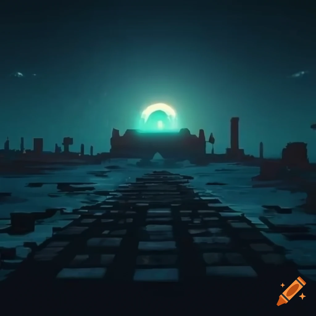 Lost Horizons space sci-fi in a field of ancient ruins under a vast ...