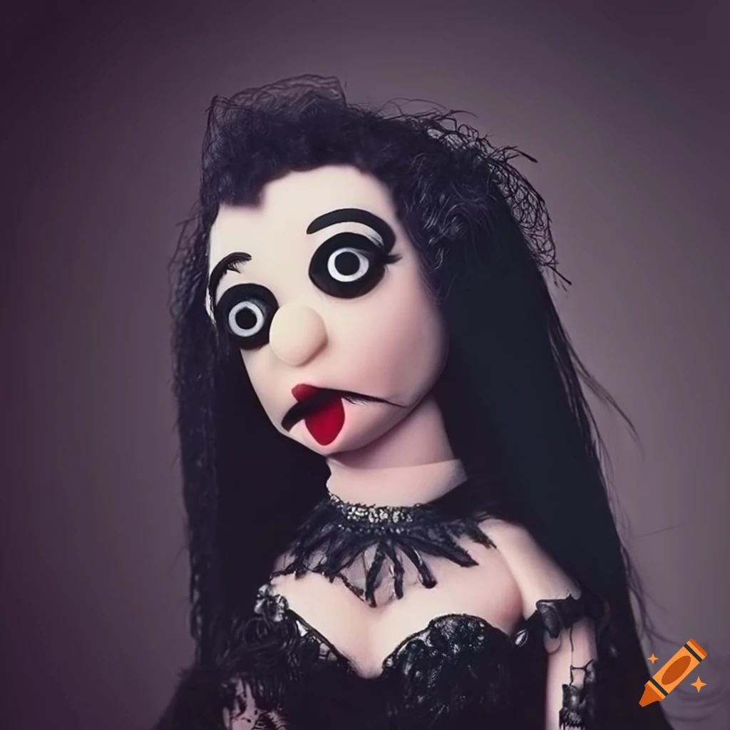 Female gothic muppet doll with a sad expression on Craiyon