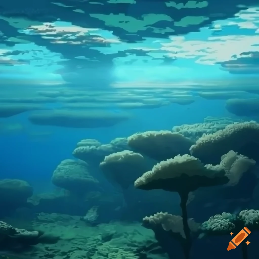 Realistic pixel art of the silurian period with sky, clouds, coral ...