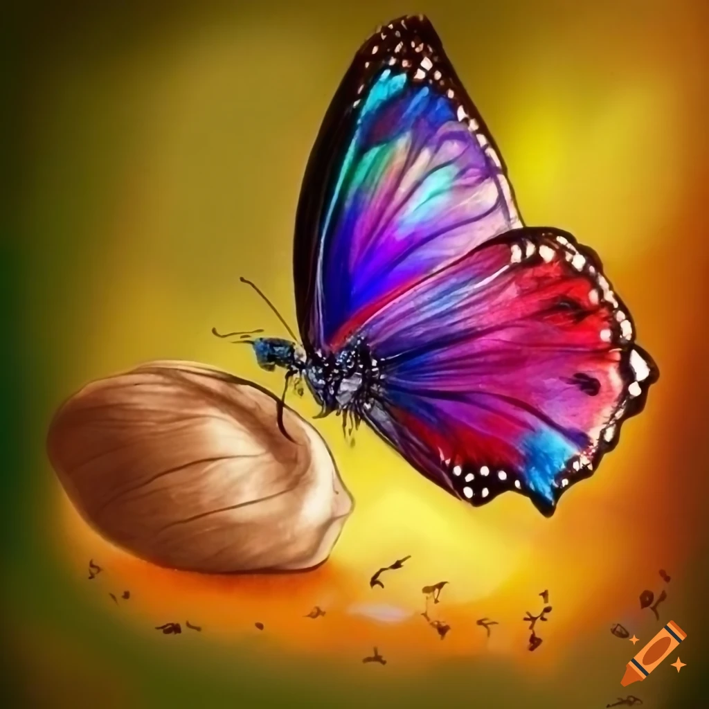 Butterfly emerging from cocoon symbolizing transformation and new ...
