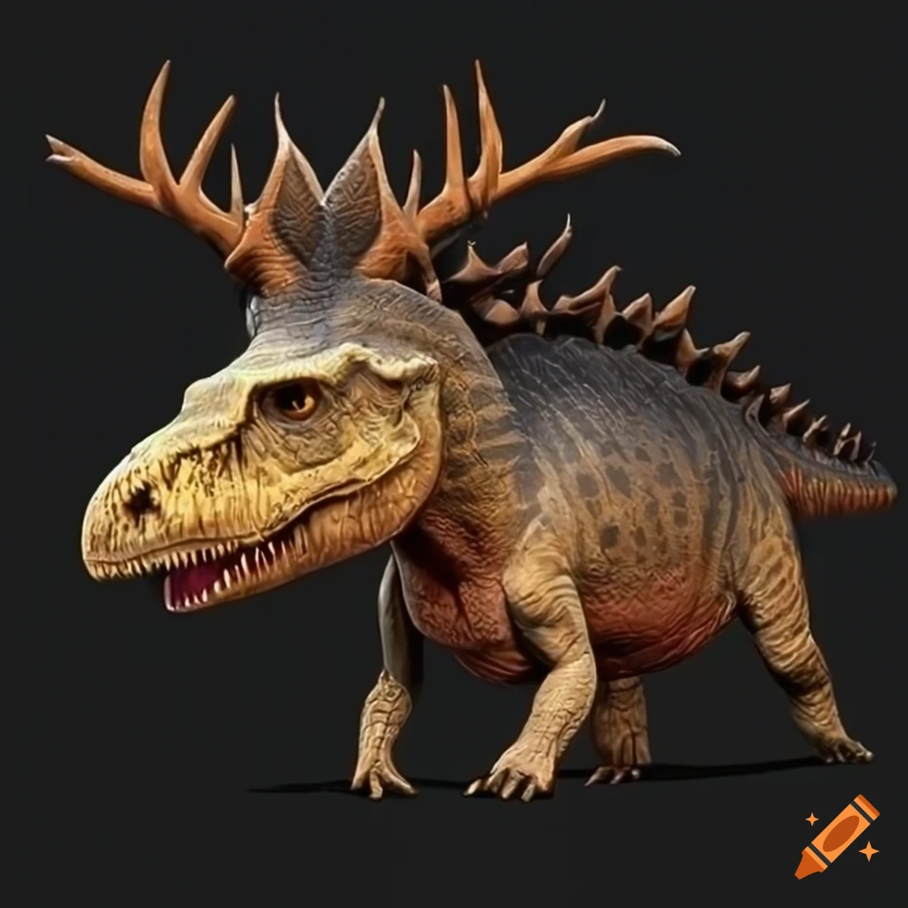 Stegosaurus rex with a stag's head on Craiyon