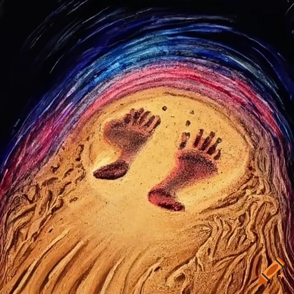 Footprints on sandy beach in a crayon sketch on Craiyon