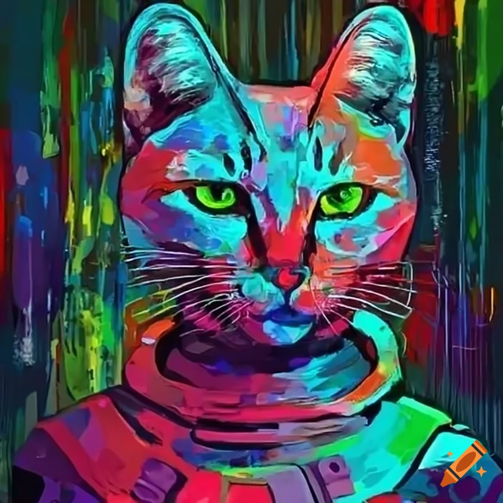 Cat-like humanoid in futuristic armor in space on Craiyon