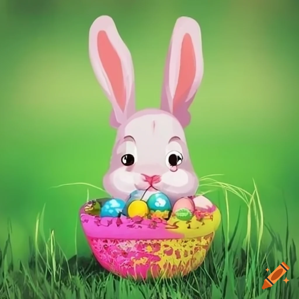 Easter bunny happily in grass on Craiyon