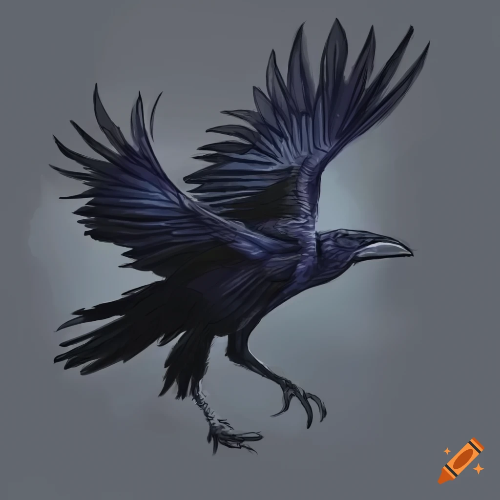 Flying raven drawing on Craiyon