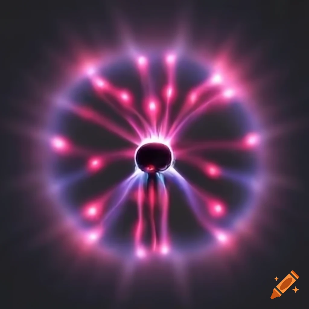 Electric plasma ball floating in dark space with electric currents on ...