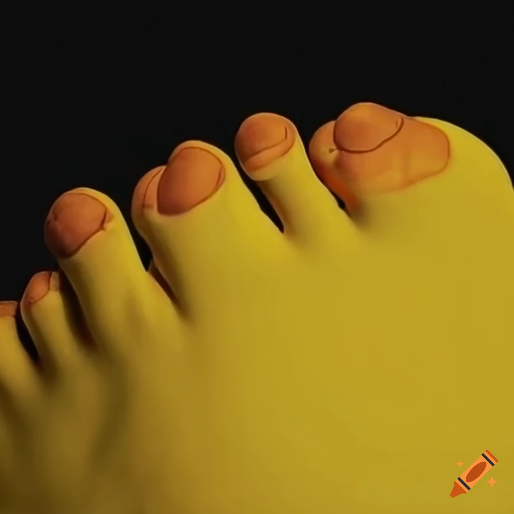 Close-up of big yellow feet of Patrick Bob on Craiyon