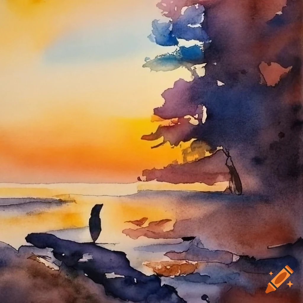 Poetic watercolor painting of nature in a landscape format on Craiyon
