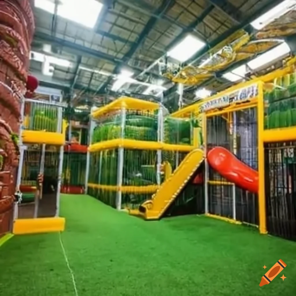 Scary indoor playground with fake grass and mysterious doorways on Craiyon